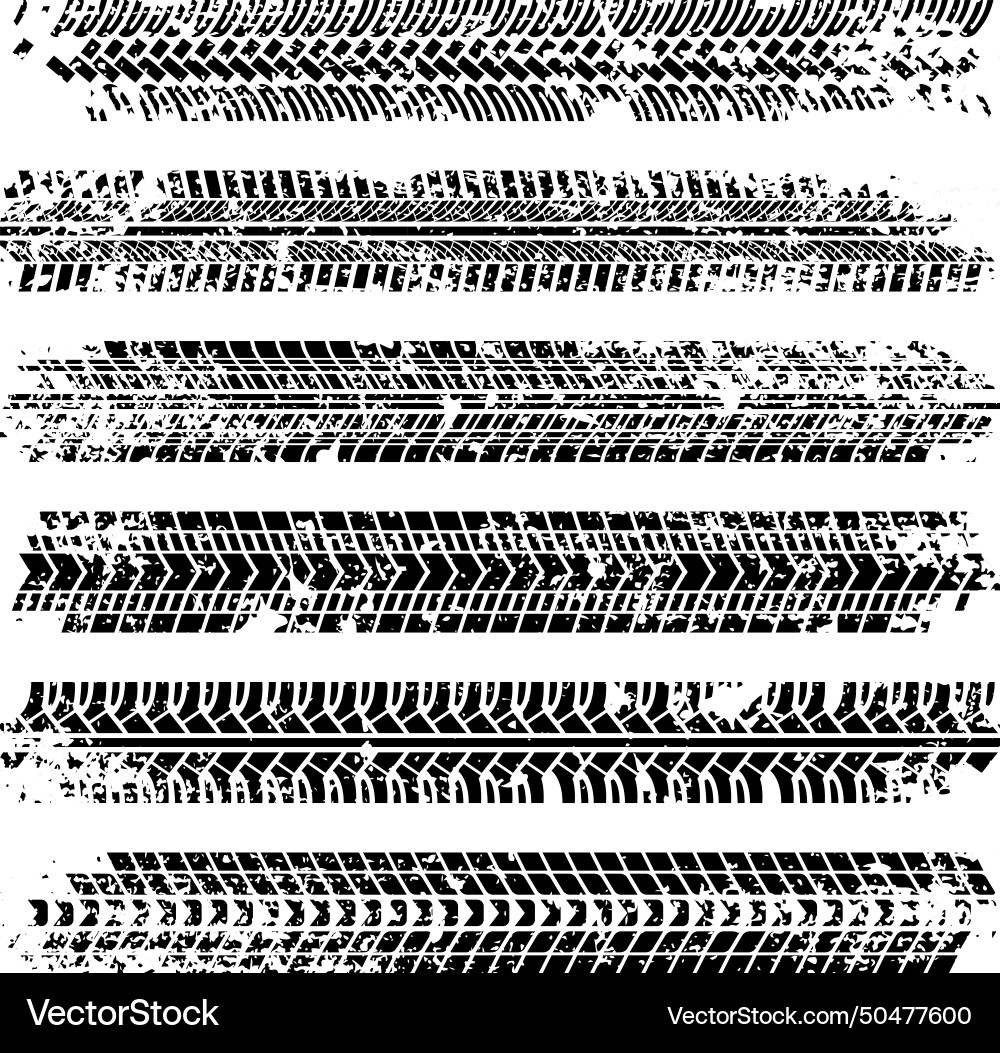 Tire tracks with grunge texture set Royalty Free Vector