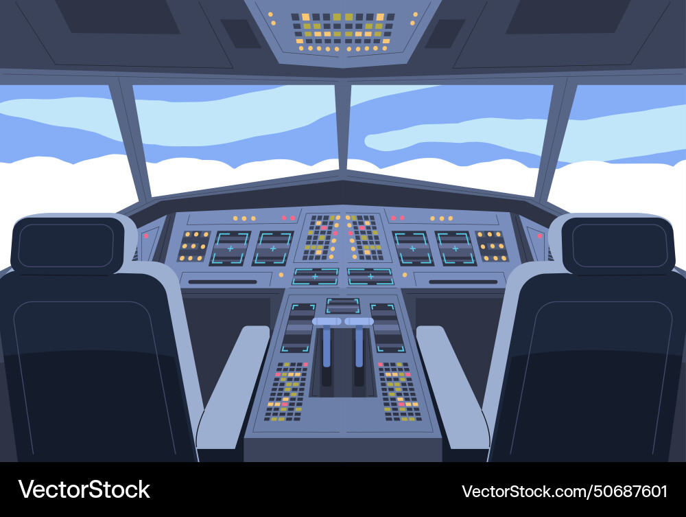 Airplane cockpit interior aircraft pilot cabin Vector Image
