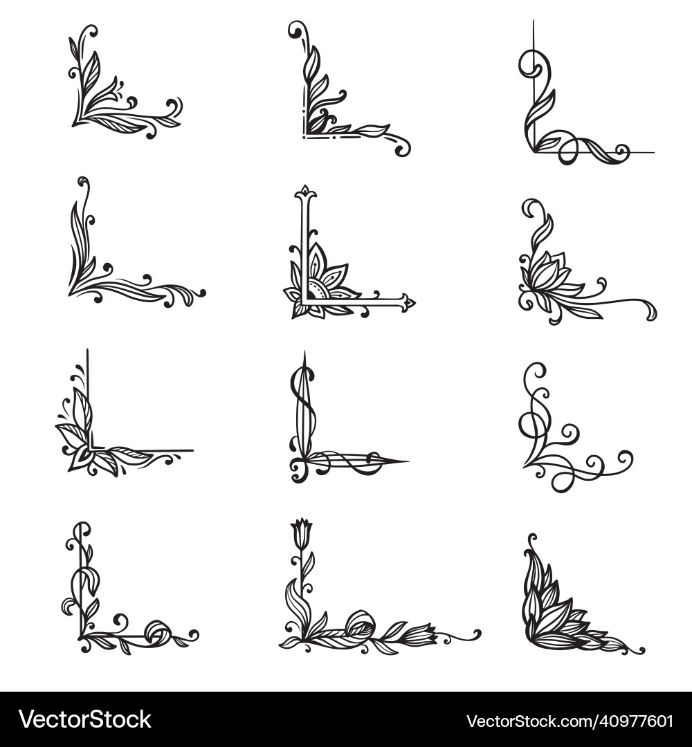 Collection of hand drawn corners for design Vector Image