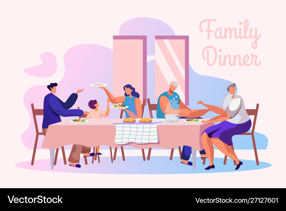 Family dinner flat banner template Royalty Free Vector Image