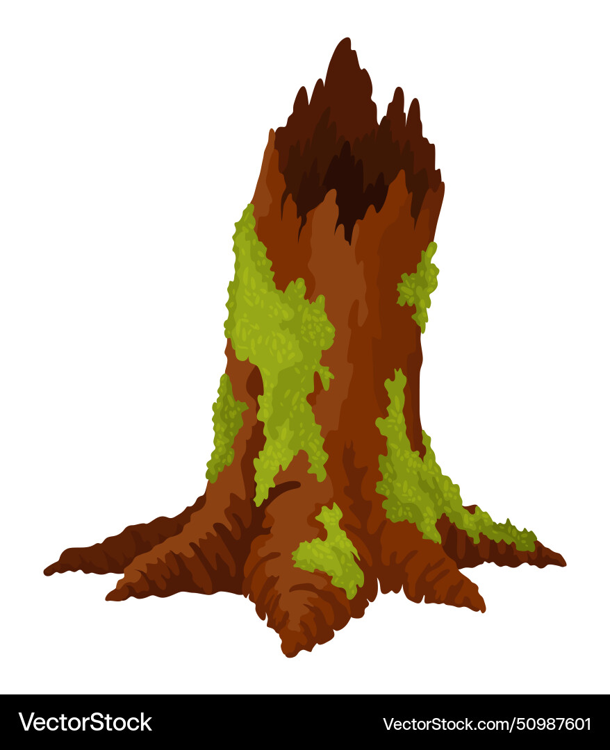 Log stump in moss cartoon tree lichen swamp Vector Image