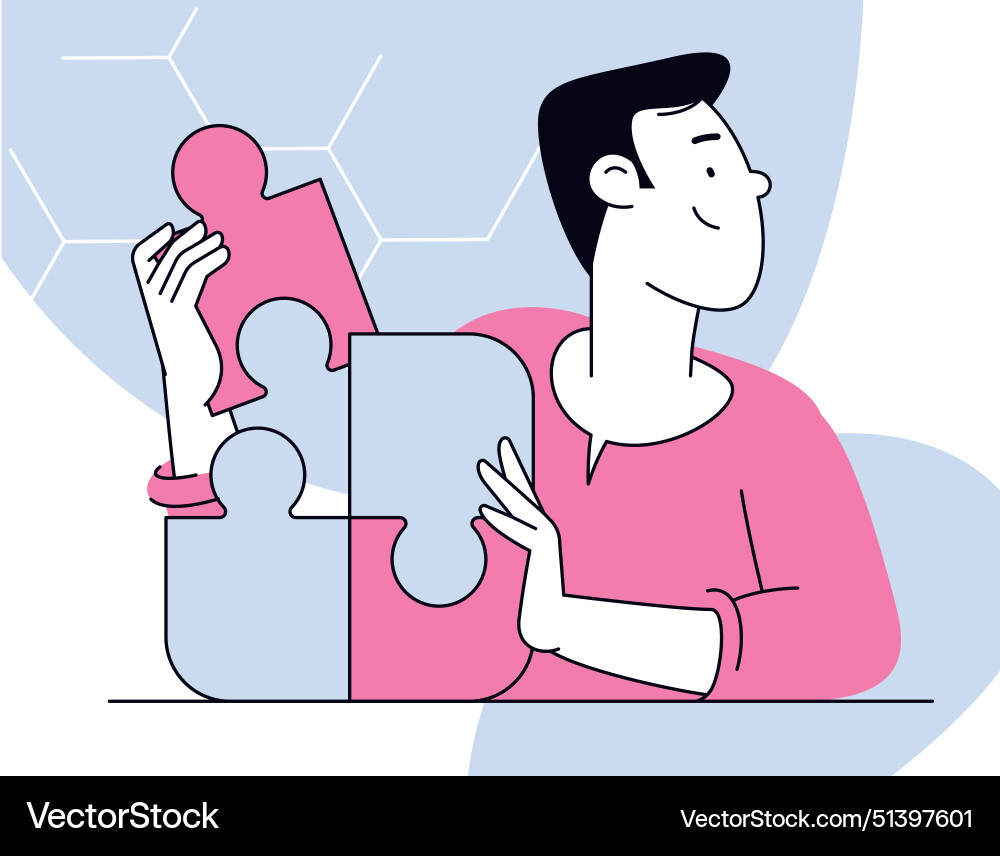 Man connecting puzzle pieces Royalty Free Vector Image