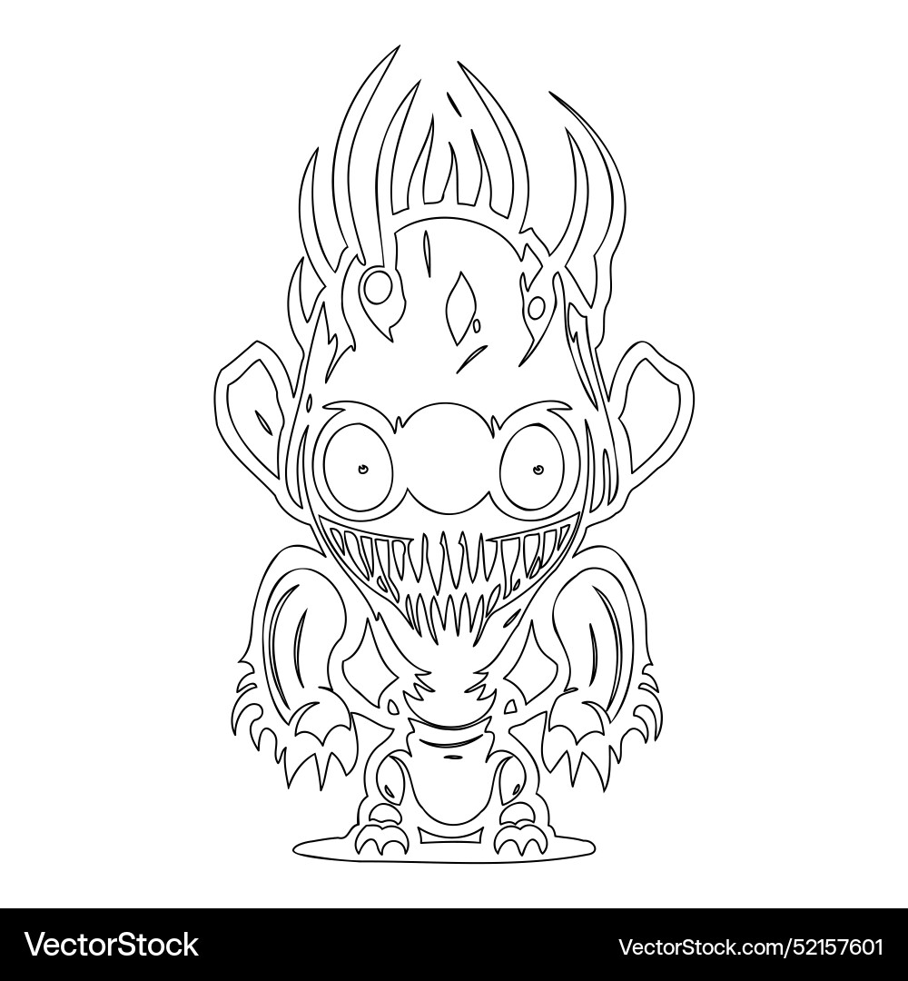 Monster alien outline sketch Royalty Free Vector Image