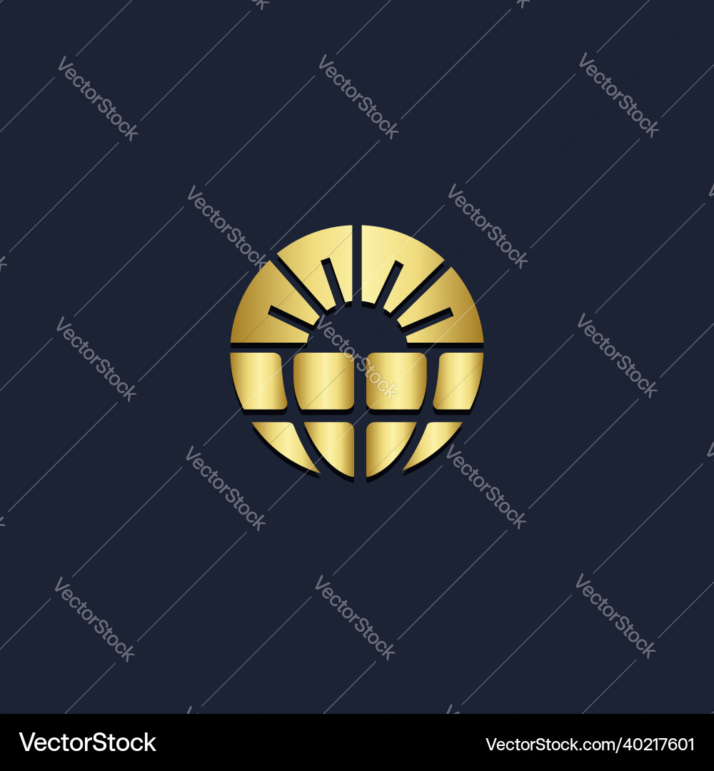 Round solar panel sun shine gold logo Royalty Free Vector