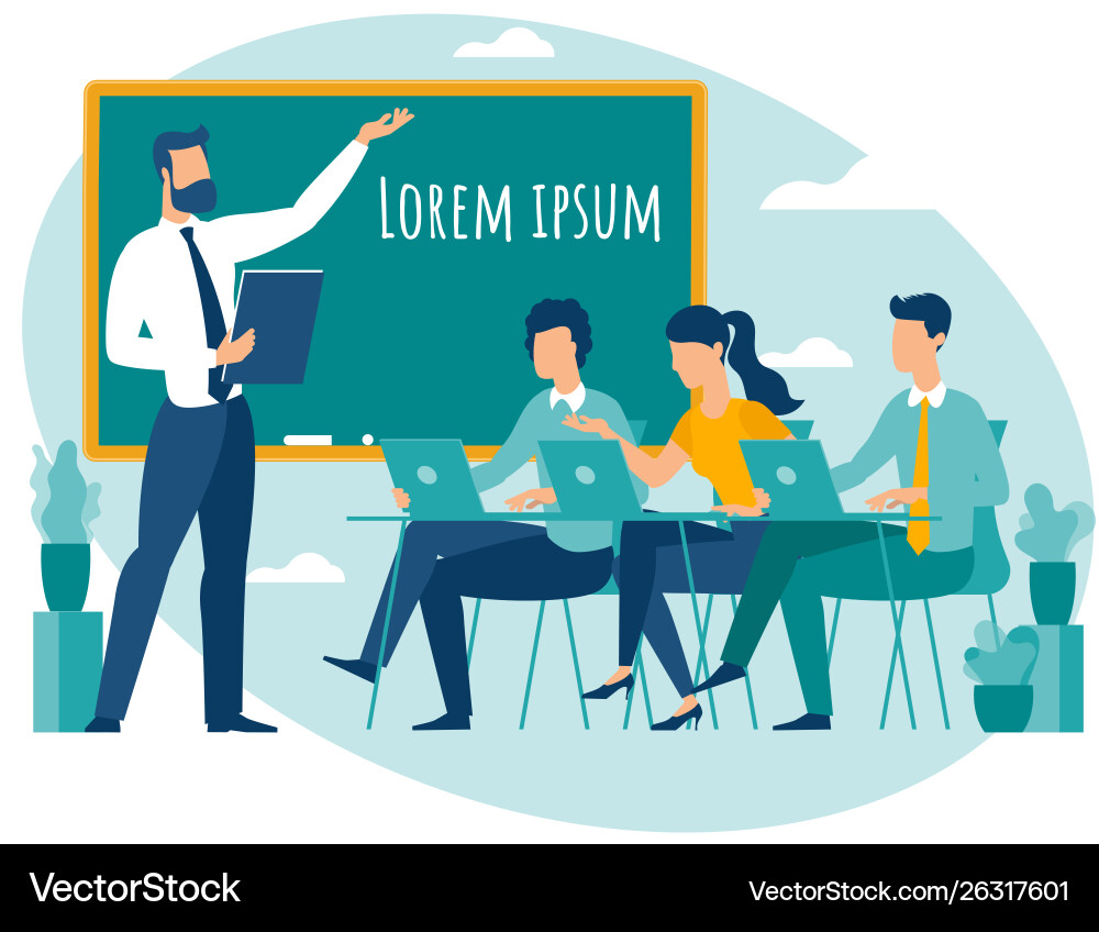 Teacher speaking to students group Royalty Free Vector Image
