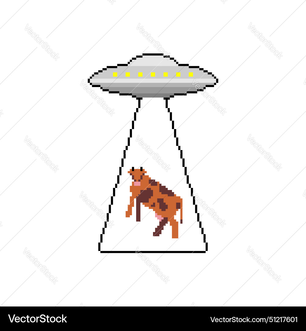 Ufo steals cow pixel art pixelated alien flying Vector Image Ufo steals cow pixel art pixelated alien flying Vector Image
