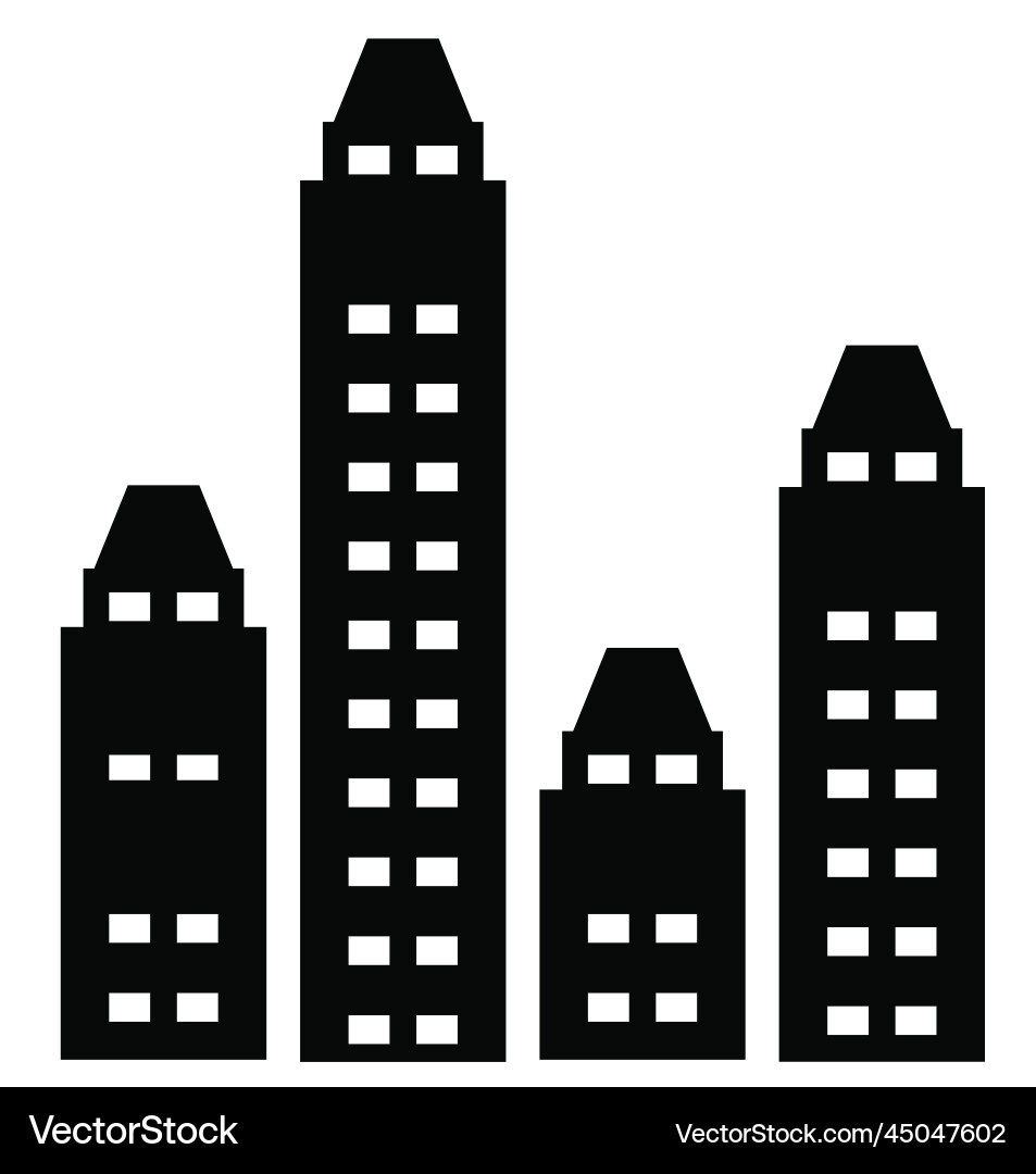 A flat black skyscraper and low-rise building Vector Image