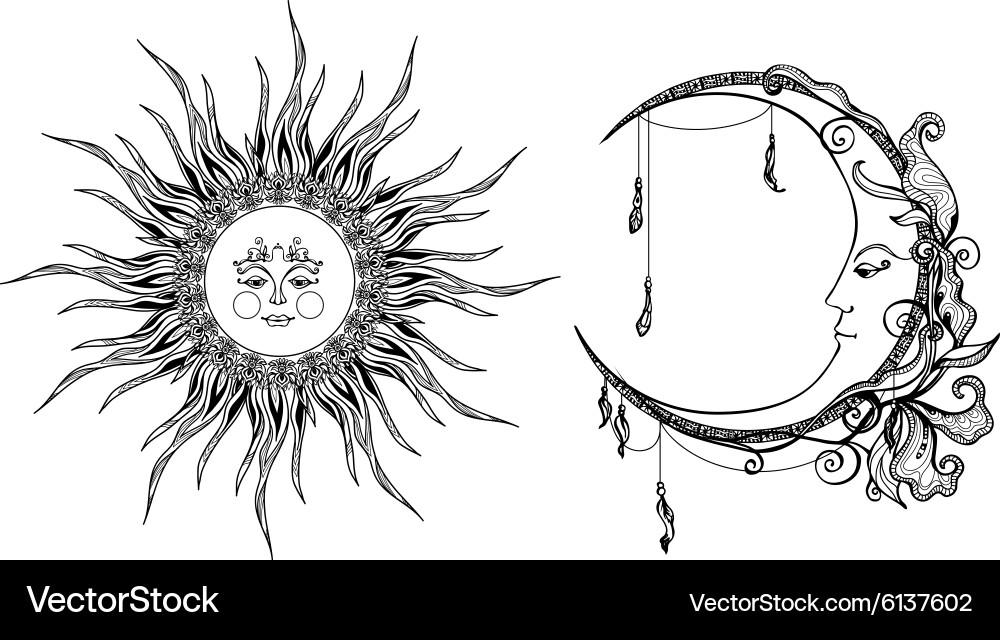 Anthropomorphic Sun and Moon Royalty Free Vector Image