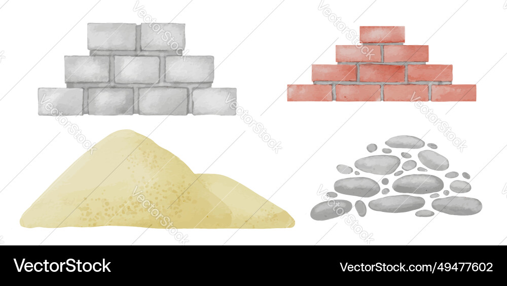 Brick and sand set watercolor Royalty Free Vector Image