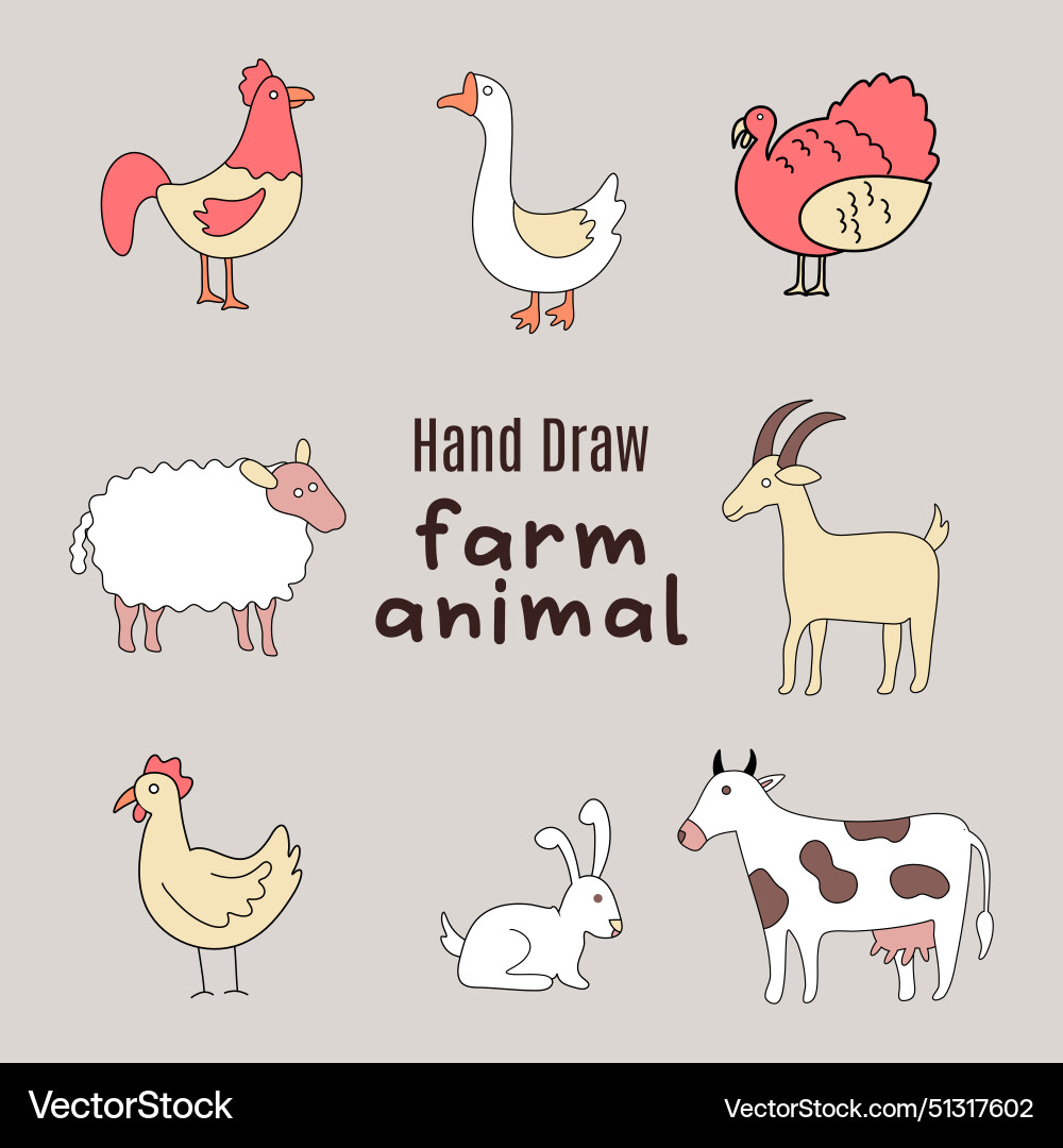 Drawing style of farm animals Royalty Free Vector Image