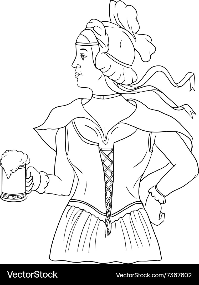 German barmaid serving beer drawing Royalty Free Vector