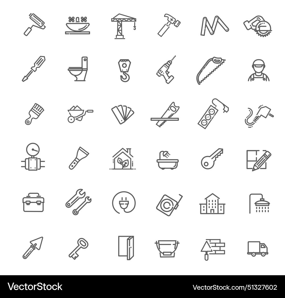 Outline web icons set - construction home repair Vector Image