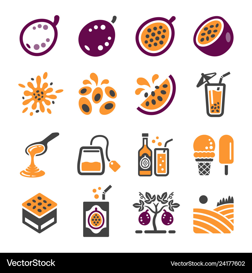 Passion fruit icon set Royalty Free Vector Image