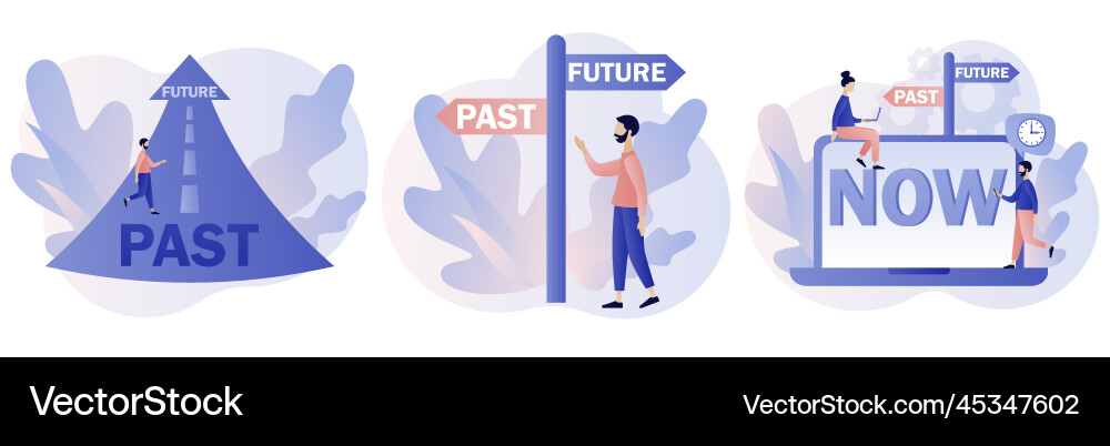 Past and future concept tiny people choice Vector Image