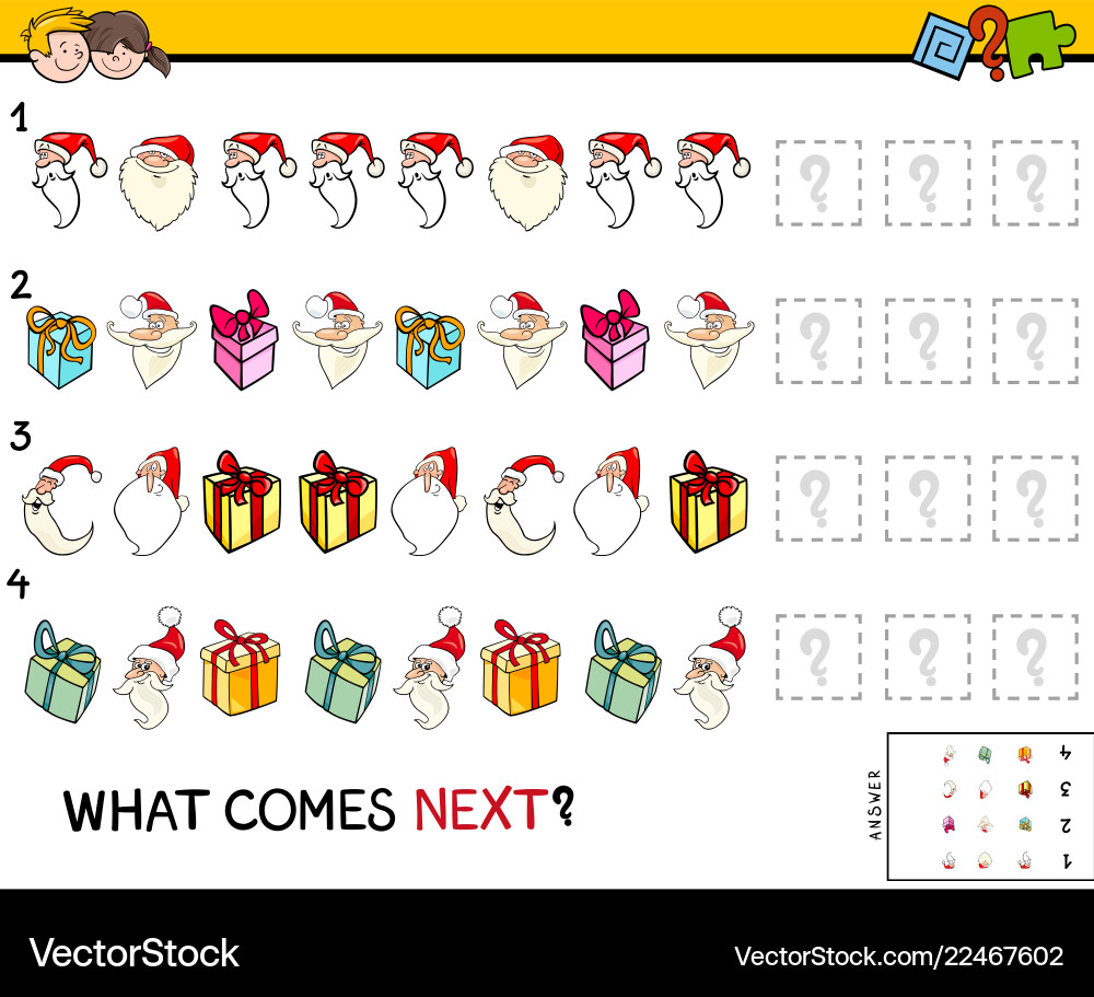 Pattern educational game with christmas characters