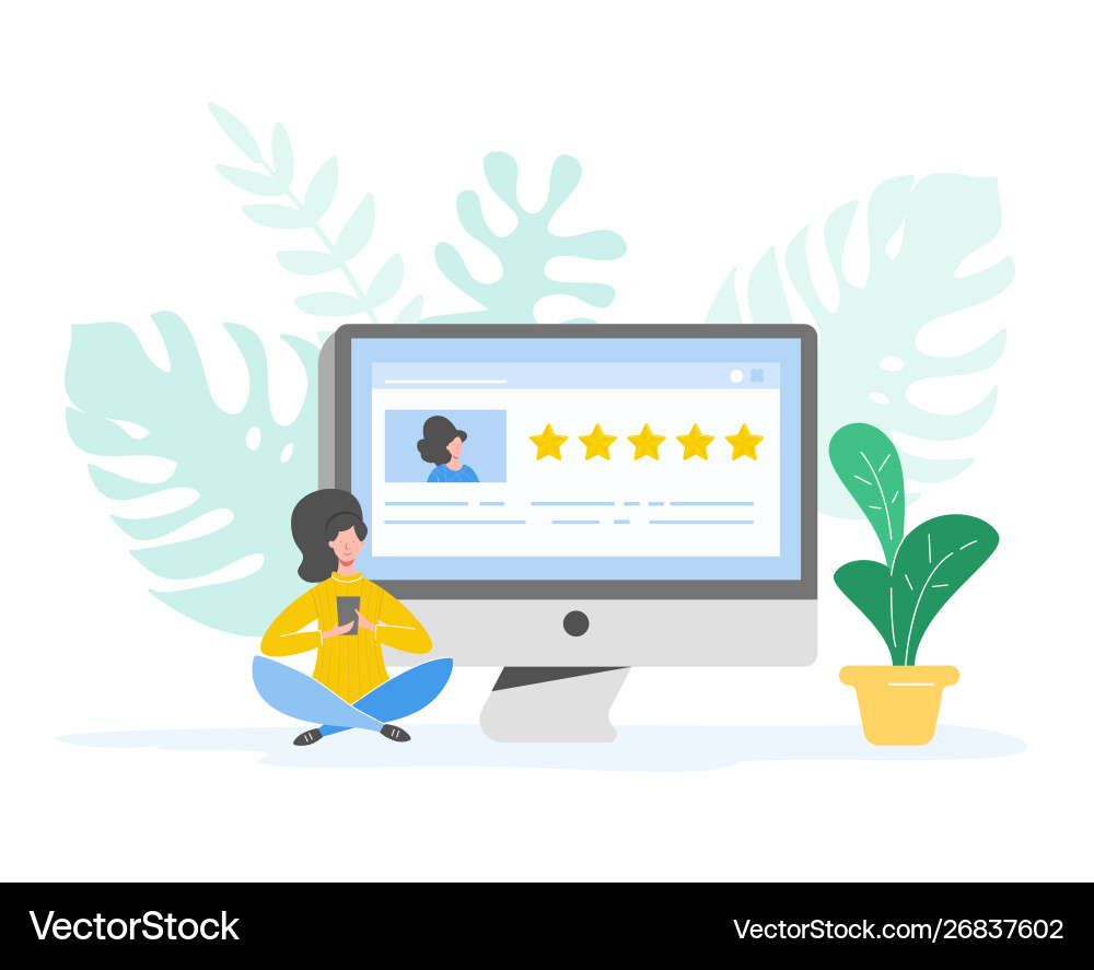 Review concept woman writing good feedback Vector Image