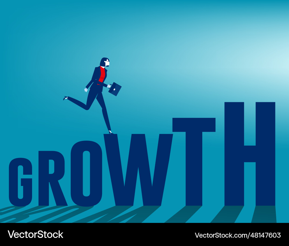 Businesswoman run on growth abstract background Vector Image