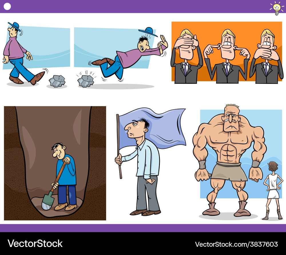 Cartoon concepts and sayings set Royalty Free Vector Image