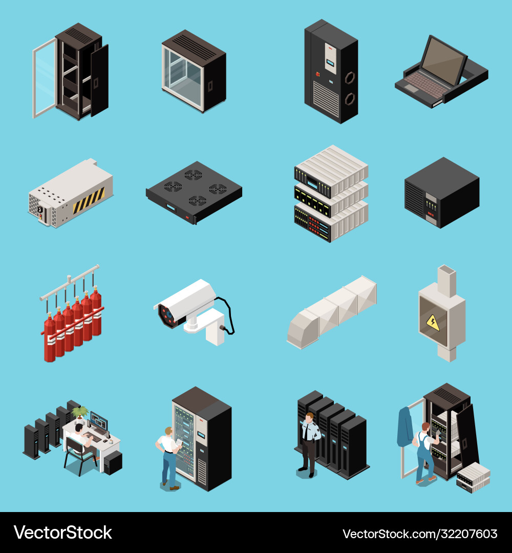 Datacenter isometric icon set Royalty Free Vector Image