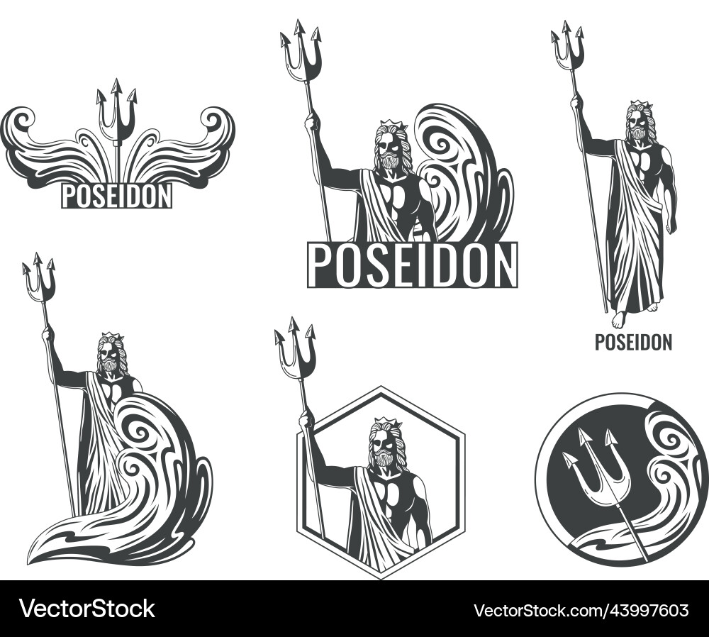 Greek god poseidon emblems Royalty Free Vector Image