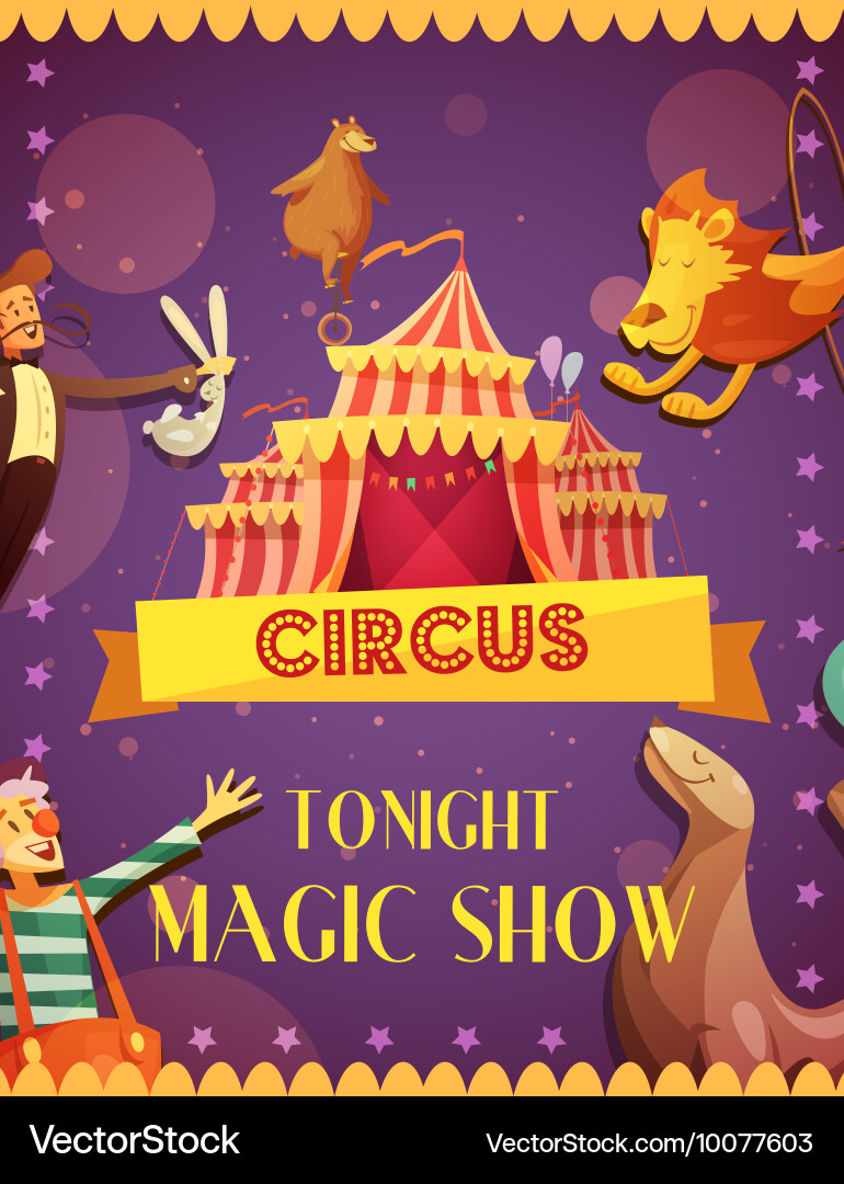 Traveling circus magic show announcement poster Vector Image