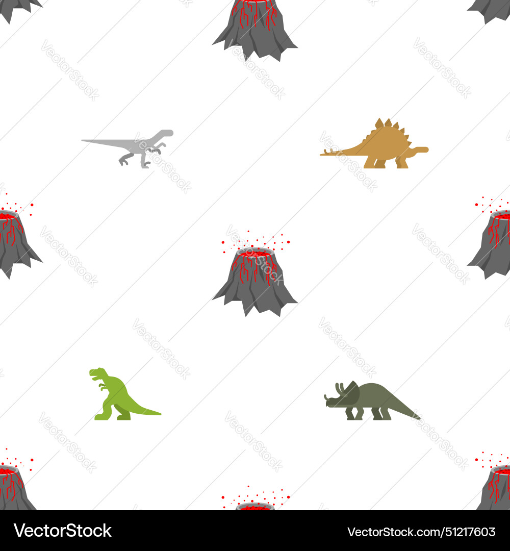 Volcano and dinosaur pattern seamless dino Vector Image