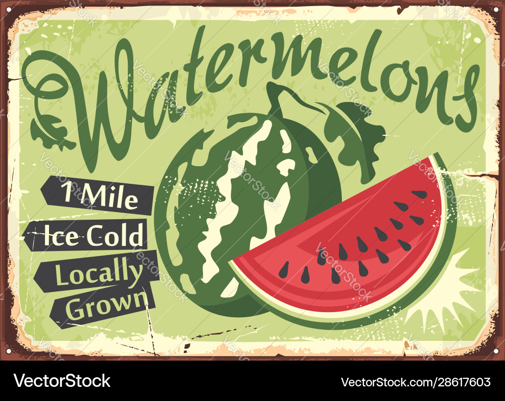 Watermelons farm retro sign Royalty Free Vector Image