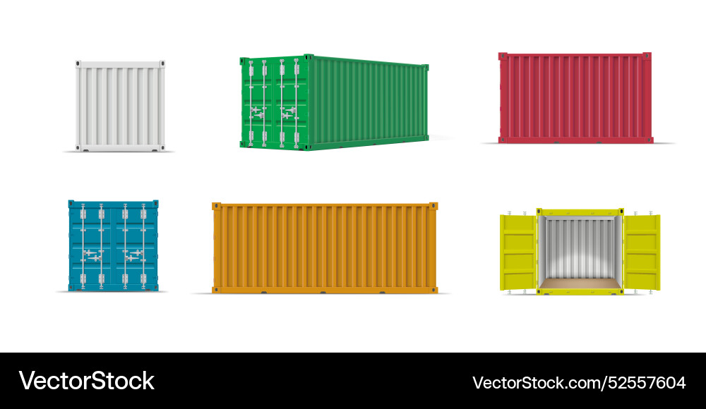 Cargo ship containers different colors and views Vector Image