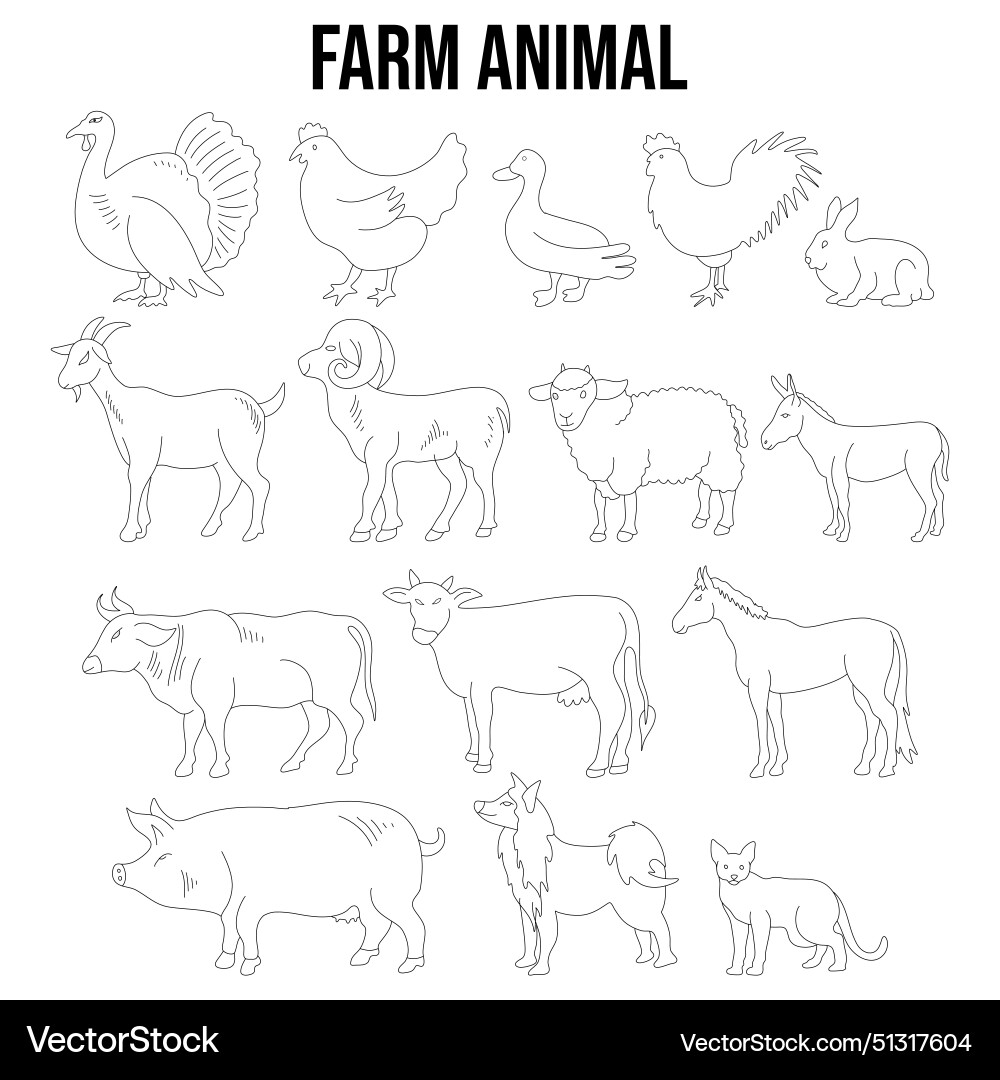 Drawing style of farm animals Royalty Free Vector Image