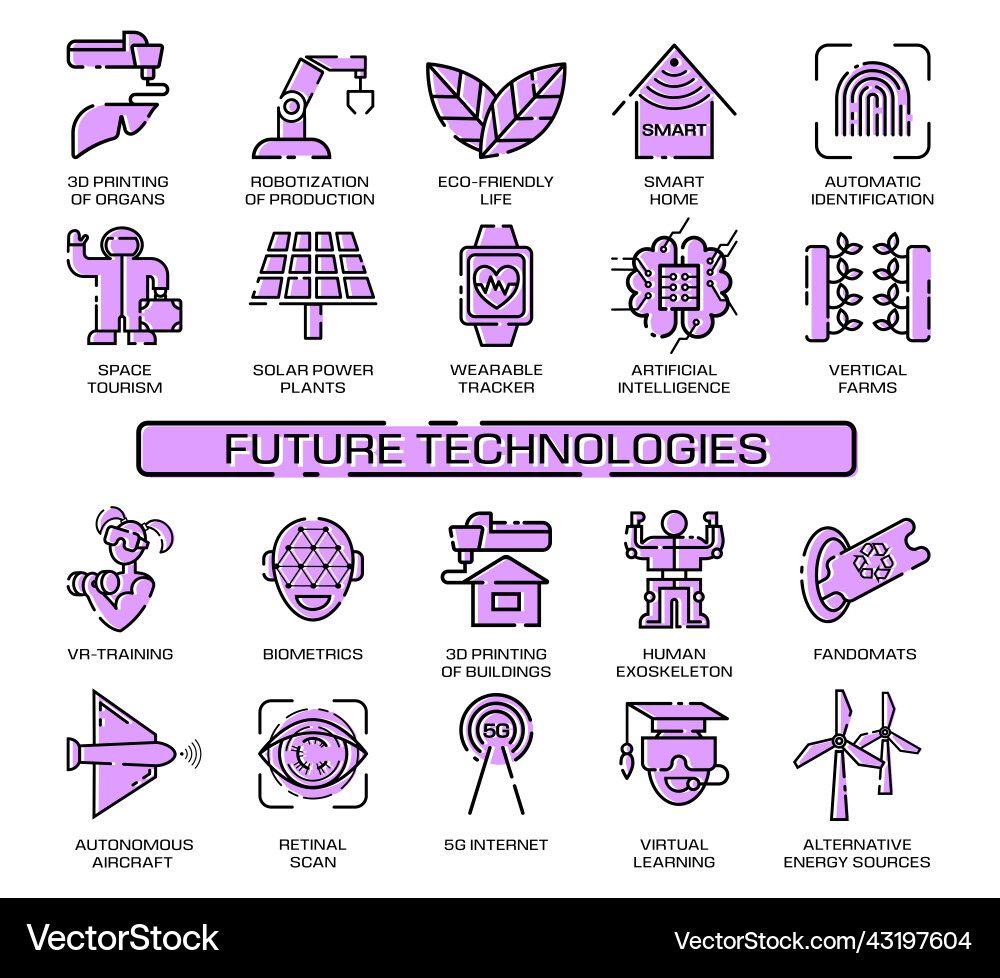 Future tech icons intelligent technology industry Vector Image