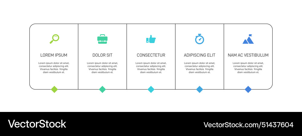 Horizontal progress bar featuring 5 arrow-shaped Vector Image