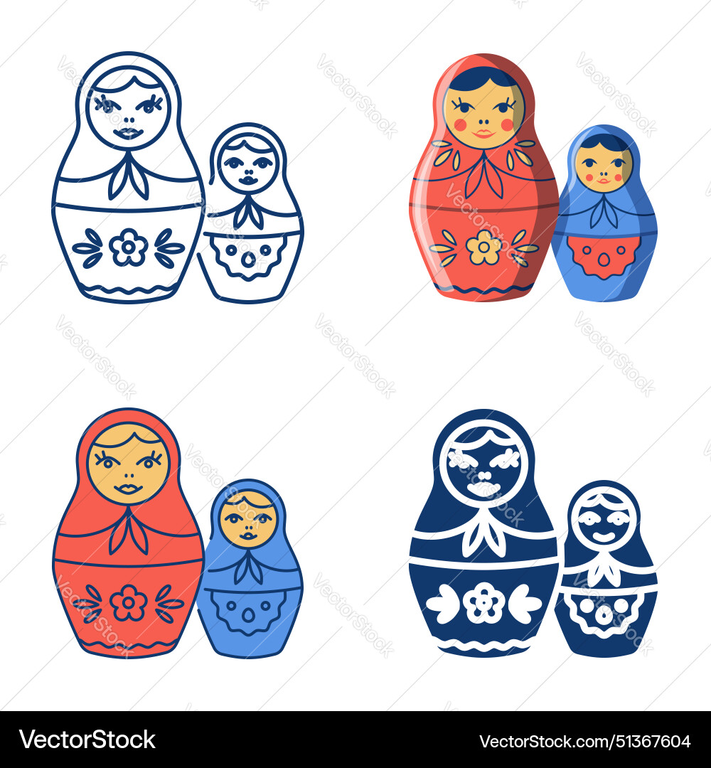 Matryoshka nesting doll icon set Royalty Free Vector Image