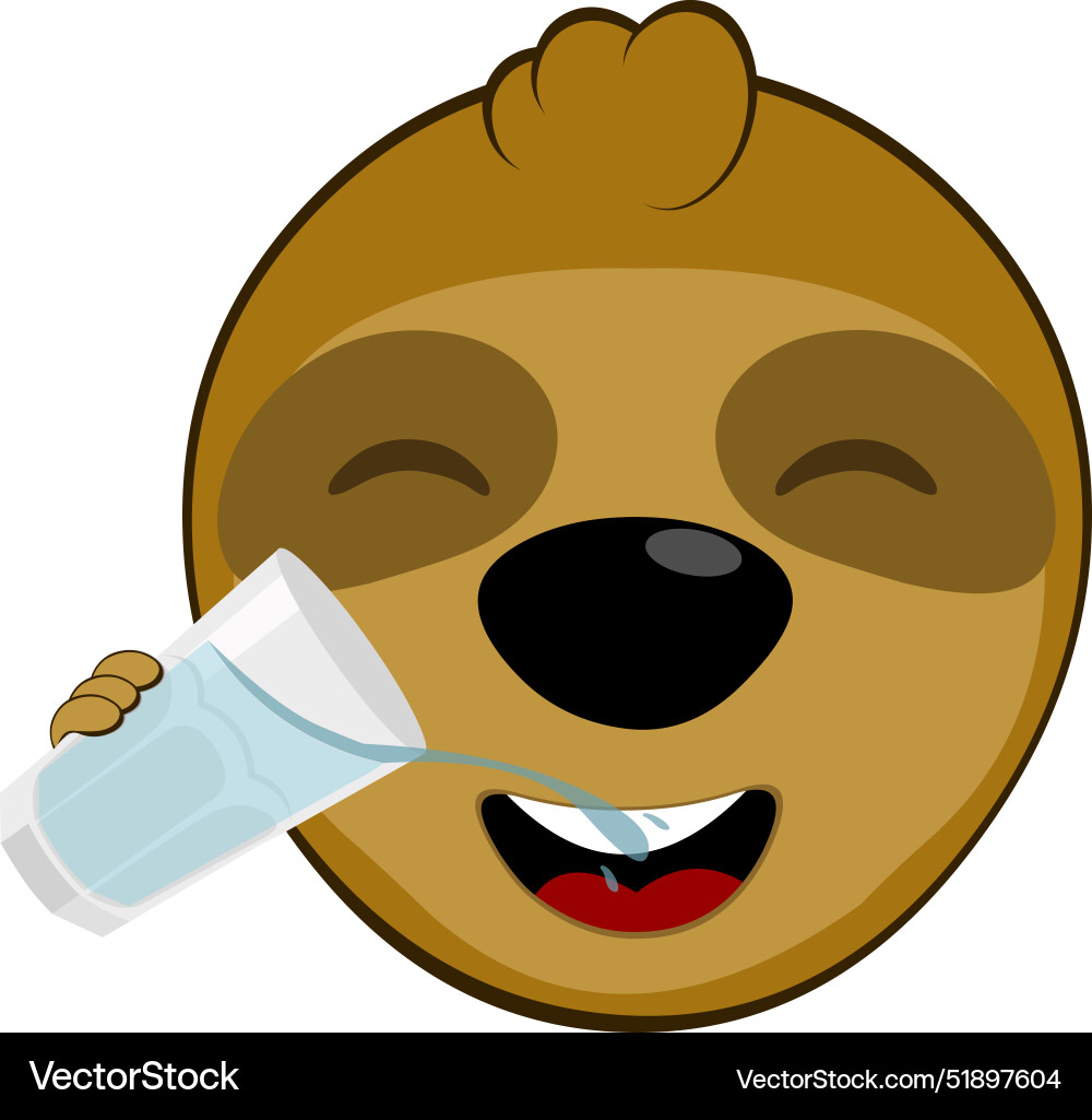 Sloth head drinking water glass Royalty Free Vector Image