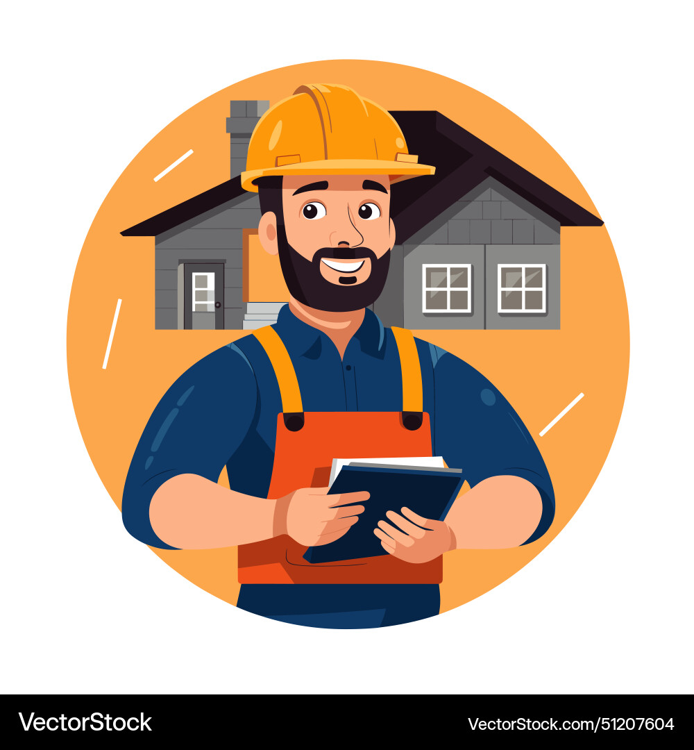 Smiling male construction worker wearing hard hat Vector Image