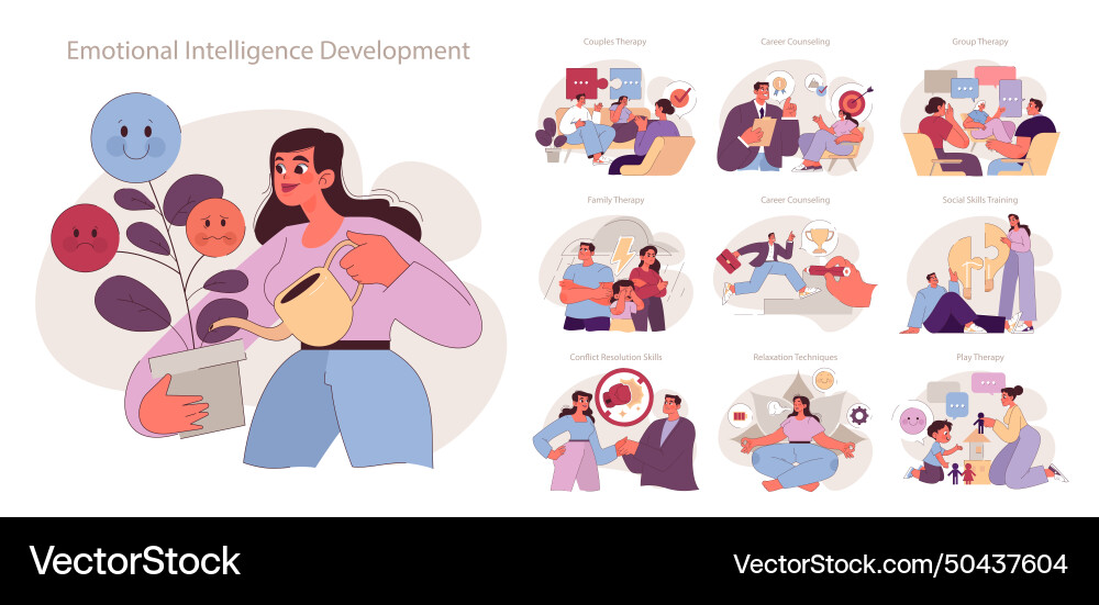 Socio-psychological support set Royalty Free Vector Image