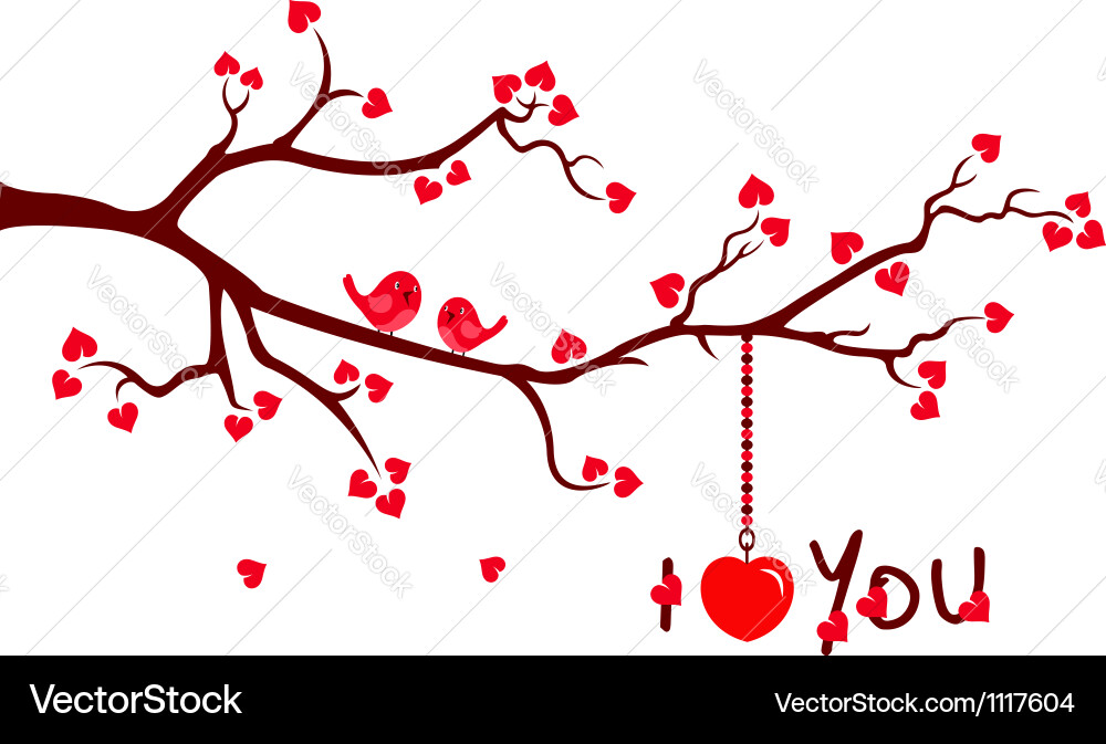 Tree branch with love hearts Royalty Free Vector Image