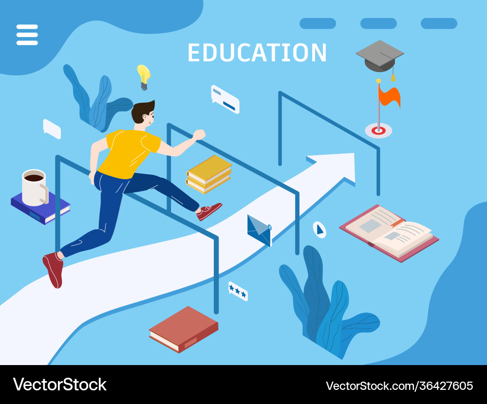 Concept young man runs along directional arrow Vector Image