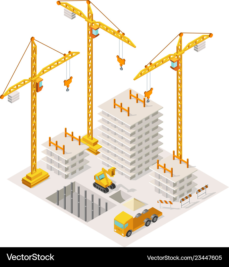 Construction building a house isometric lifting Vector Image