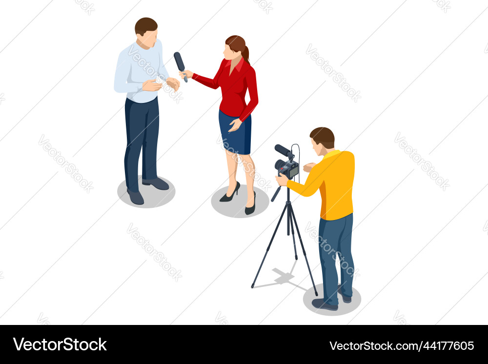 Isometric video blogger records content in his Vector Image