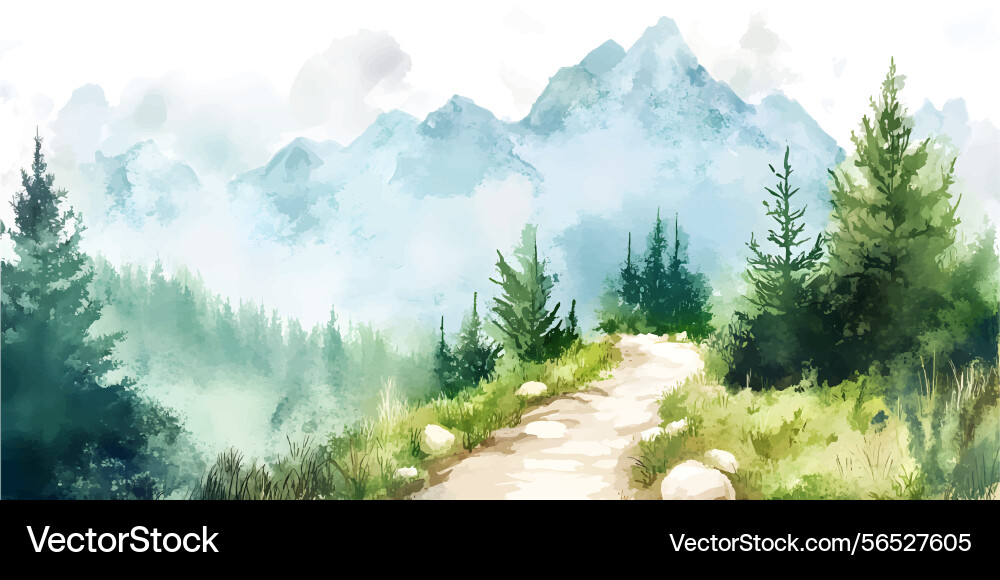 Mountain Path Watercolor Painting Royalty Free Vector Image
