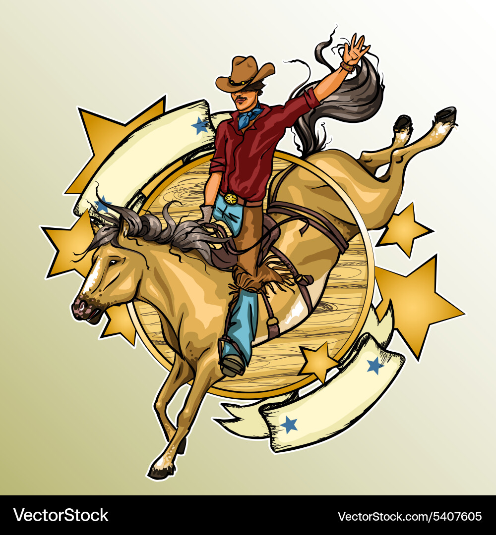 Rodeo cowboy riding a horse Royalty Free Vector Image