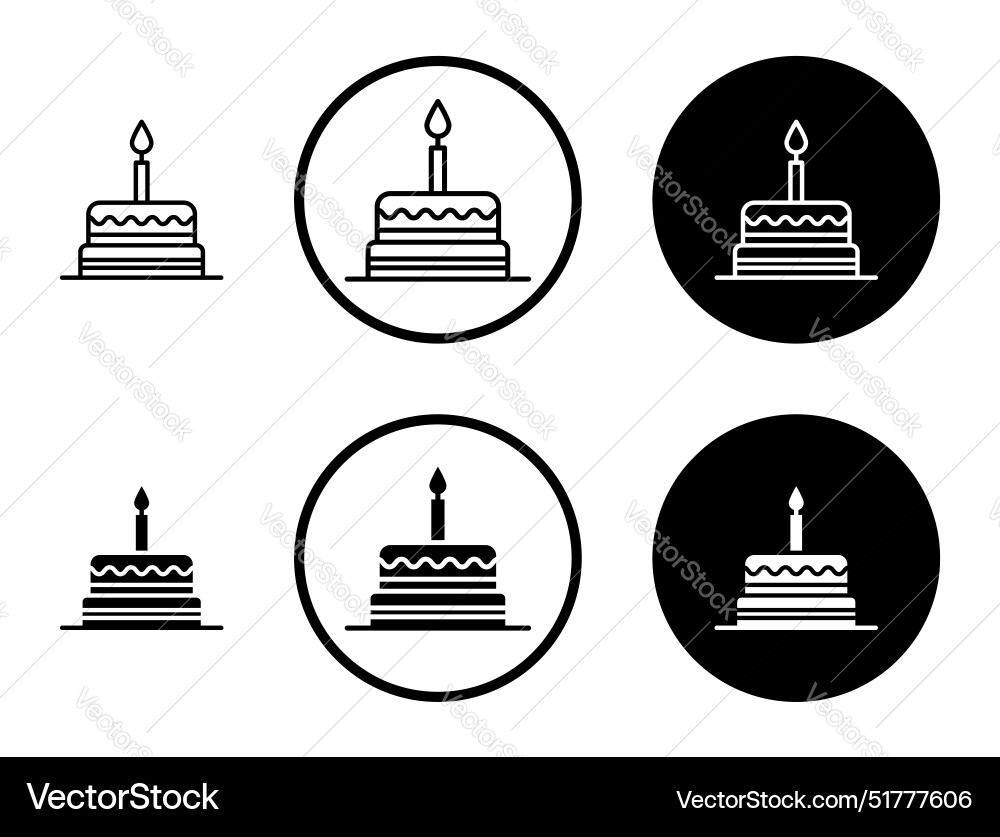 Cake icon set black filled and outlined style Vector Image