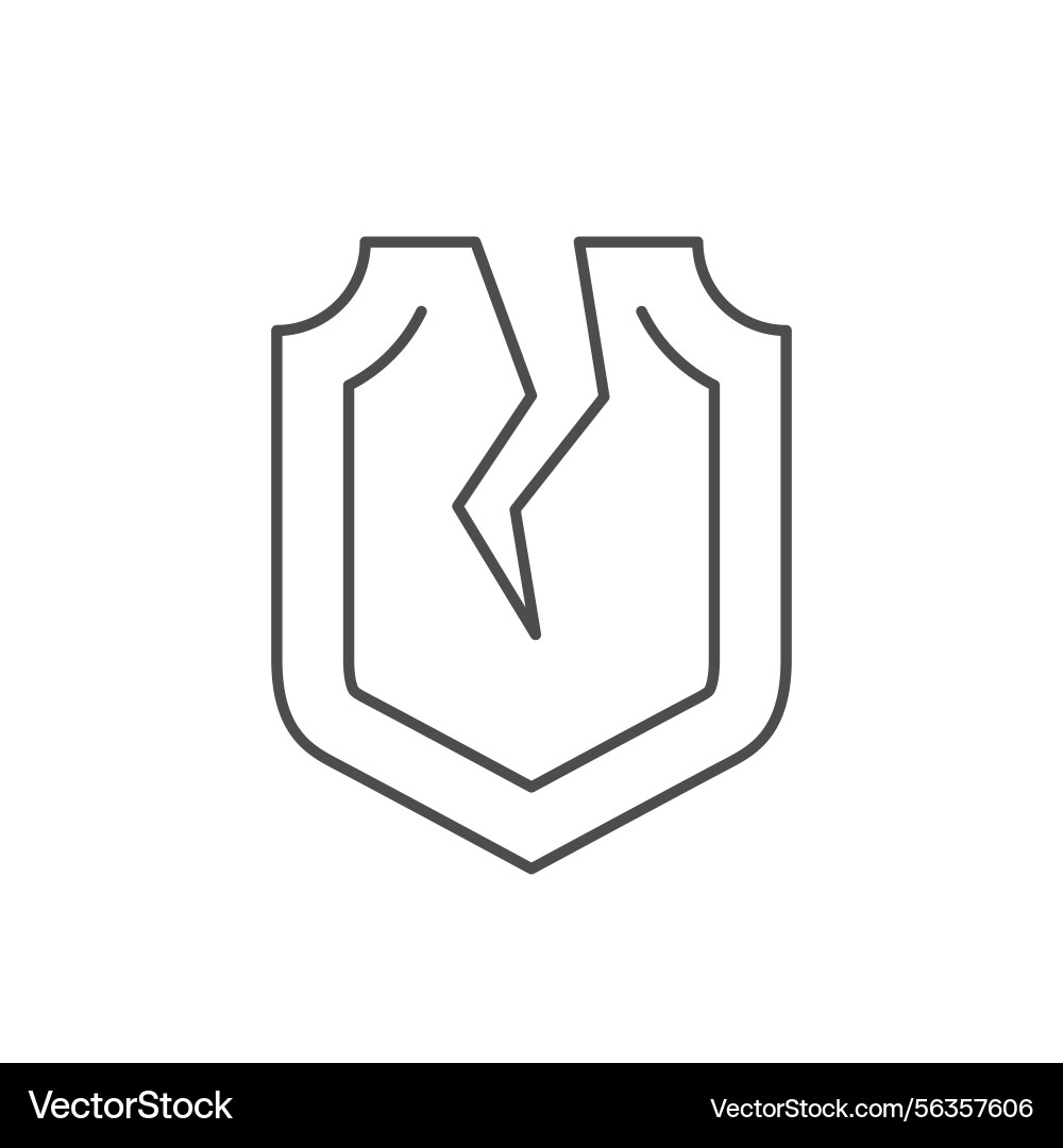 Cracked shield line outline icon Royalty Free Vector Image