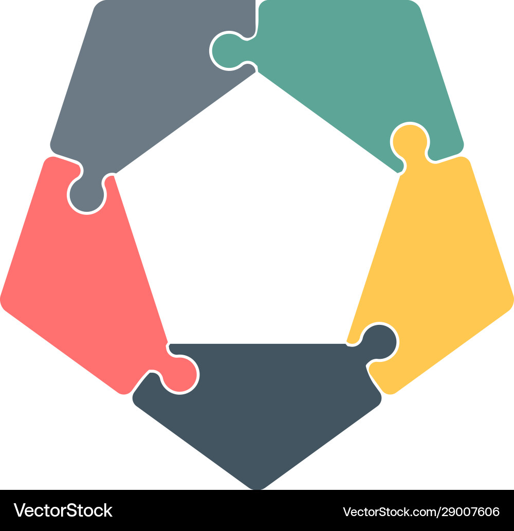 Five piece pentagon flat puzzle infographic Vector Image