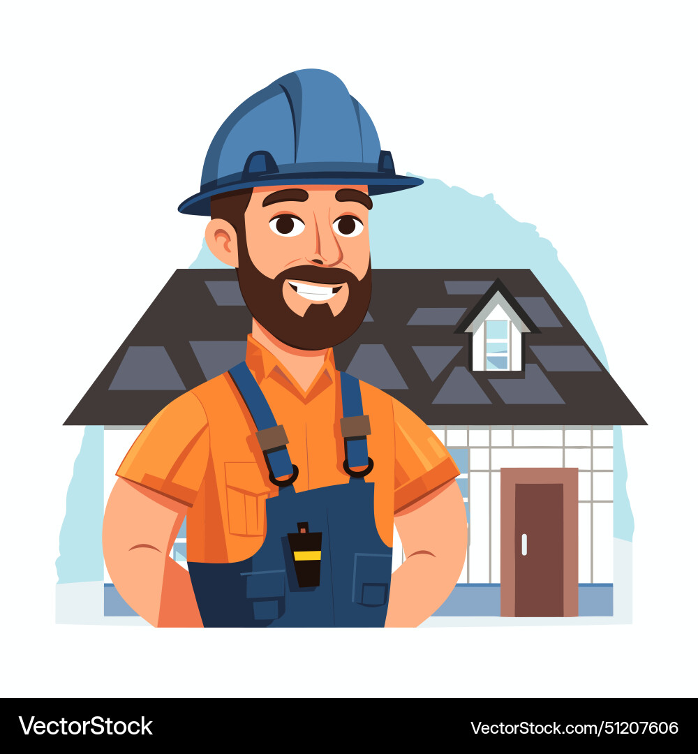 Happy male construction worker wearing blue hard Vector Image