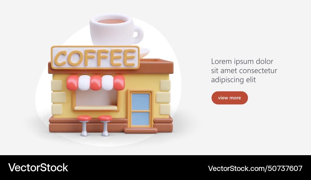 3d coffee shop front view cute building Royalty Free Vector