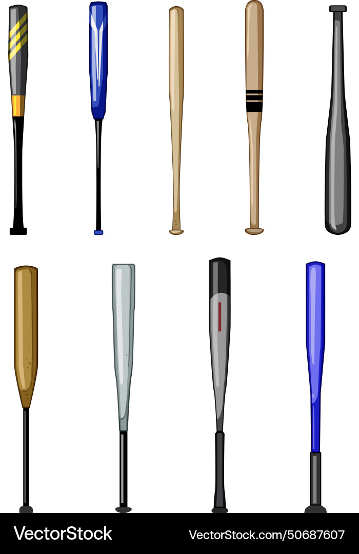 Bat baseball set cartoon Royalty Free Vector Image