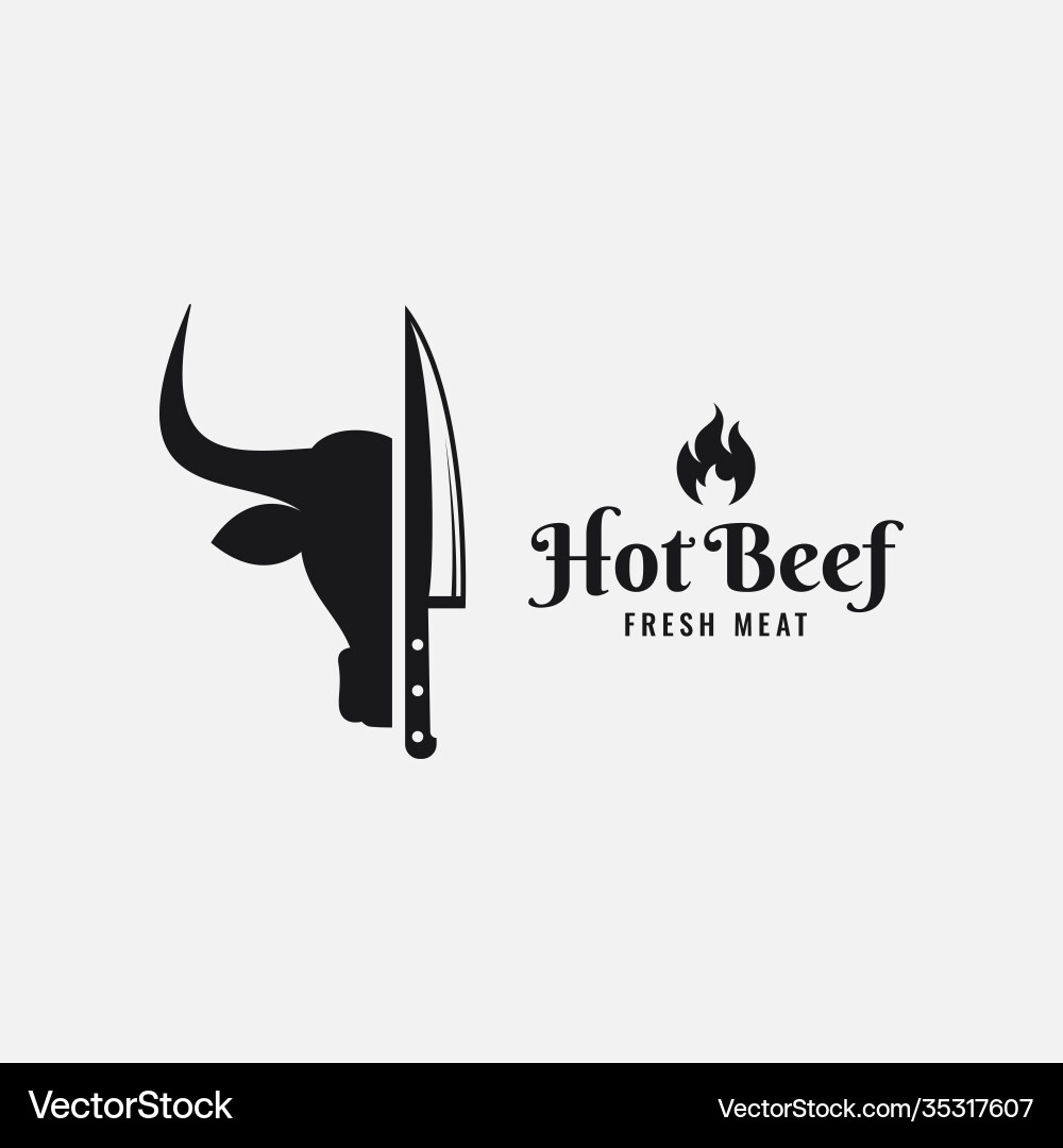 Bull head with knife logo beef on white Royalty Free Vector