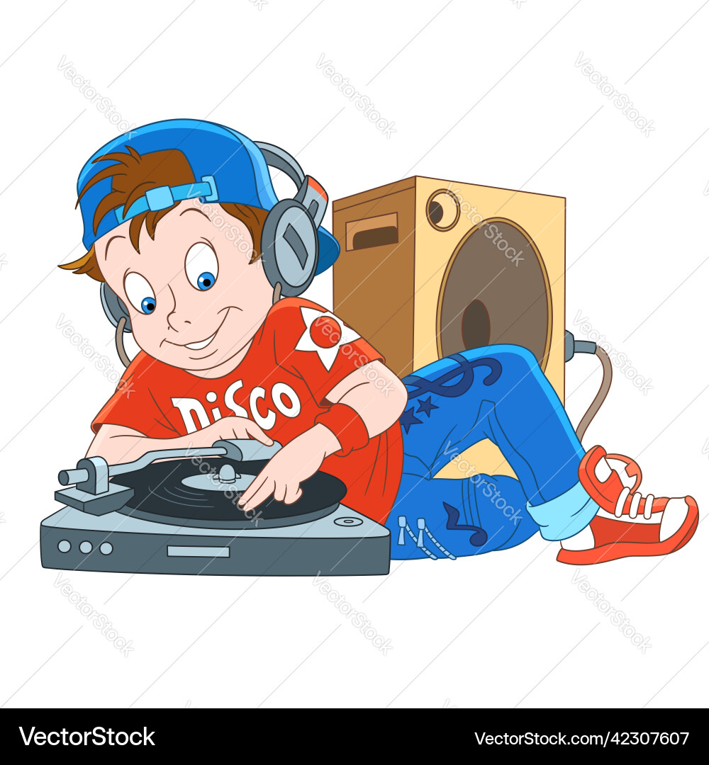 DJ Disco Boy Cartoon Royalty Free Vector Image