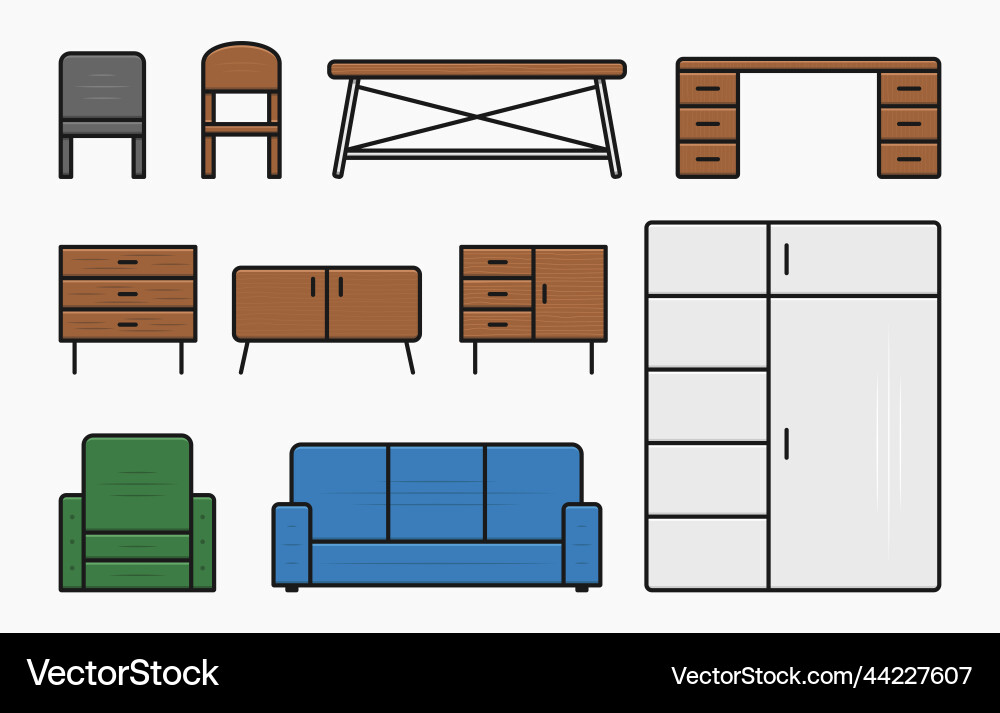 Furniture wooden table color icon set flat Vector Image